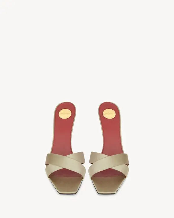 Saint Laurent Opyum Open Toe Mules With Cassandre Heel - Nude