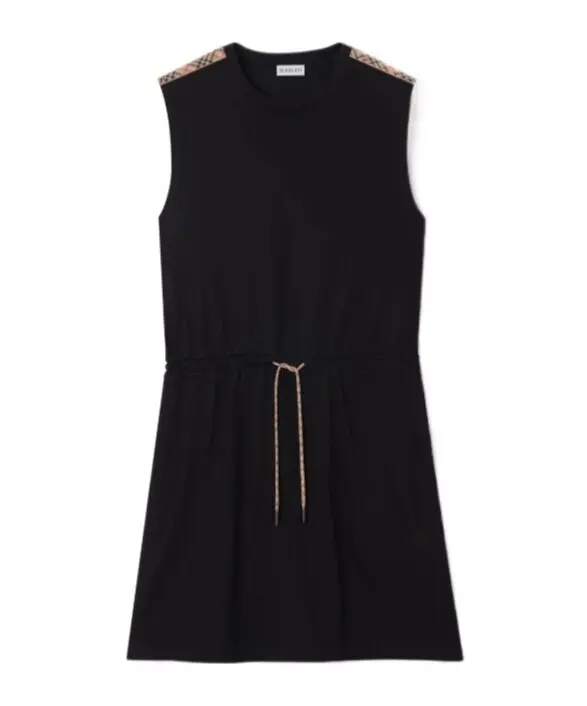 Burberry Sleeveless Jersey Dress With Check Trim And Equestrian Embroidery - Black