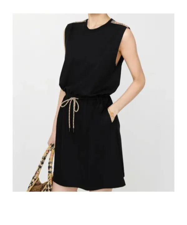 Burberry Sleeveless Jersey Dress With Check Trim And Equestrian Embroidery
