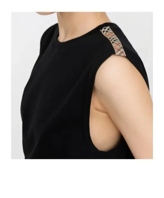 Burberry Sleeveless Jersey Dress With Check Trim And Equestrian Embroidery
