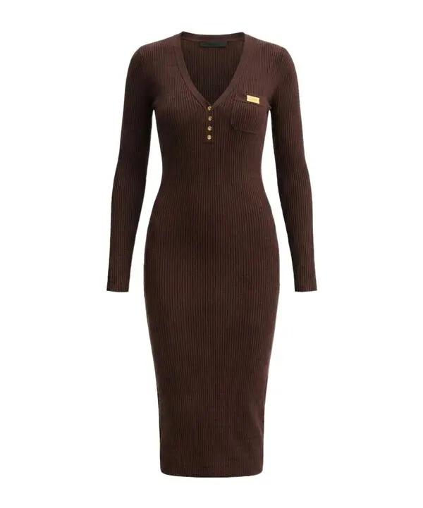 Elisabetta Franchi Micro-braided V-neck Midi Dress