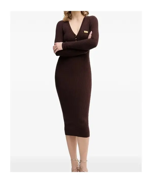 Elisabetta Franchi Micro-braided V-neck Midi Dress