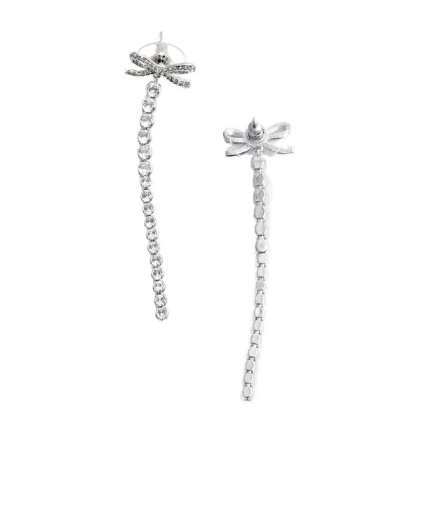 SELF-PORTRAIT Crystal Bow Drop Earrings - Silver