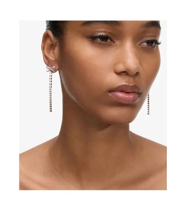 SELF-PORTRAIT Crystal Bow Drop Earrings - Silver