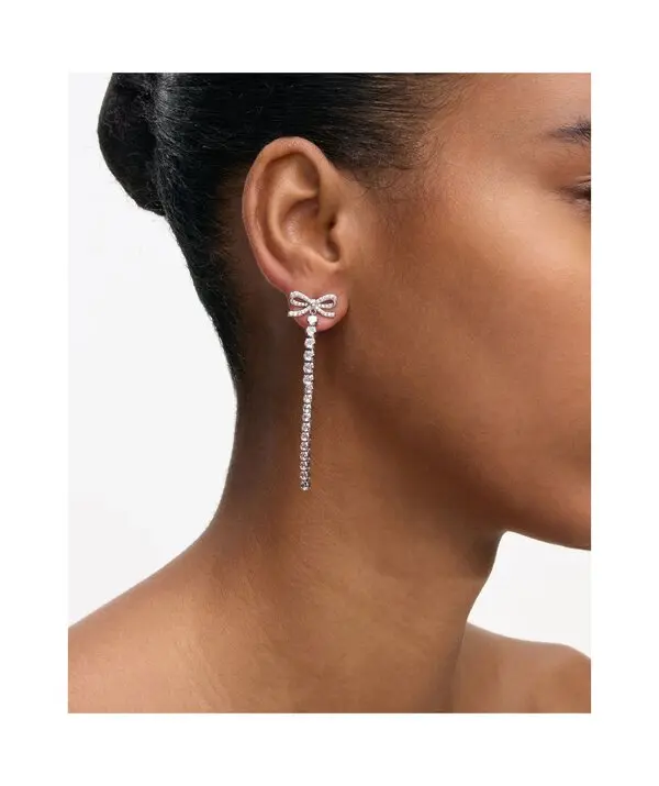 SELF-PORTRAIT Crystal Bow Drop Earrings - Silver