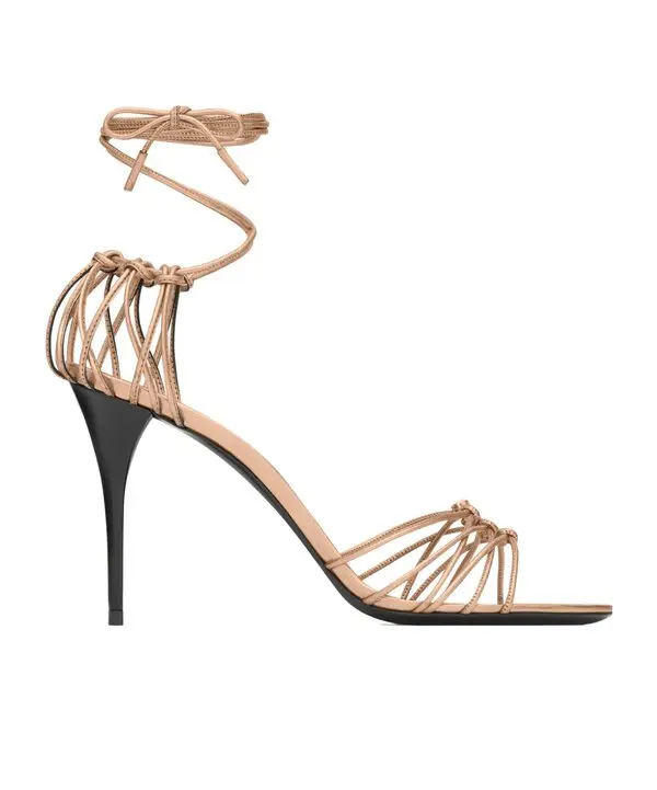 Saint Laurent Cassandre Lace-up Stiletto Sandals - Nude