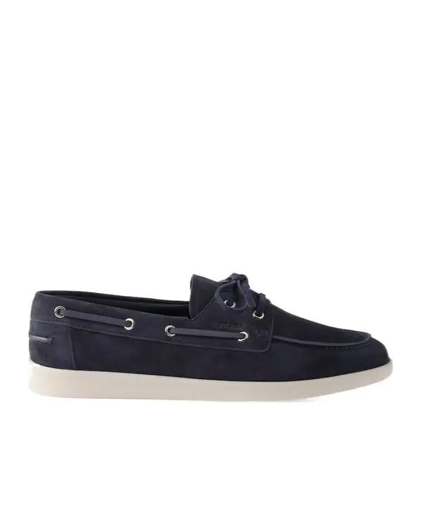 Prada Allacciate Suede Boat Shoe - Navy Blue