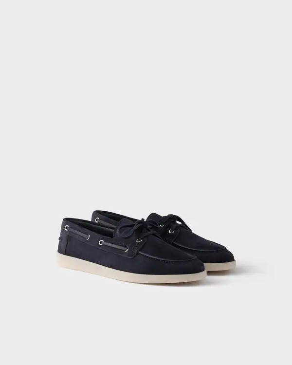 Prada Allacciate Suede Boat Shoe - Navy Blue