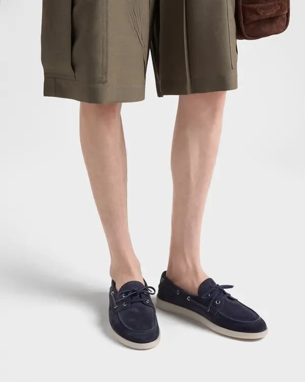 Prada Allacciate Suede Boat Shoe - Navy Blue