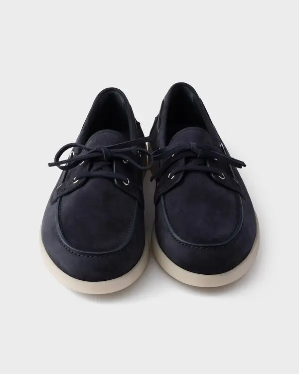Prada Allacciate Suede Boat Shoe - Navy Blue
