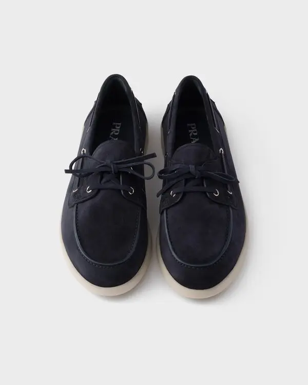 Prada Allacciate Suede Boat Shoe - Navy Blue