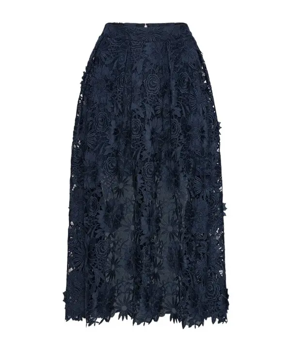 ROTATE BY BIRGER CHRISTENSEN 3d Lace Midi Skirt - Dark Blue