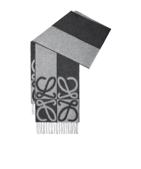 Loewe Anagram Fringed Scarf - Gray