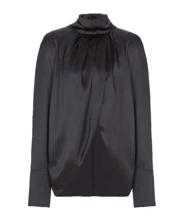Balmain Draped Silk Blouse - Black