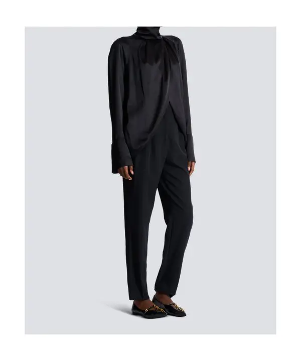 Balmain Draped Silk Blouse - Black