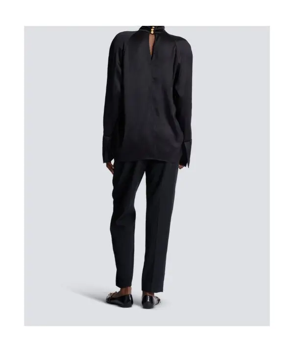 Balmain Draped Silk Blouse - Black