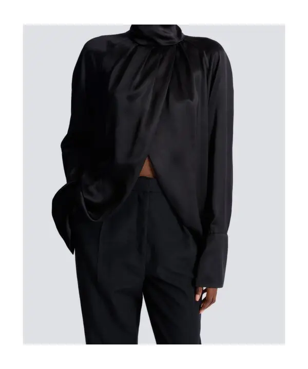 Balmain Draped Silk Blouse - Black