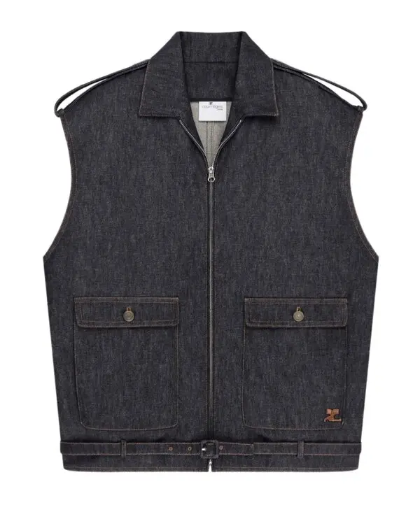 COURREGES Courrèges Sleeveless Denim Bomber Jacket - Black