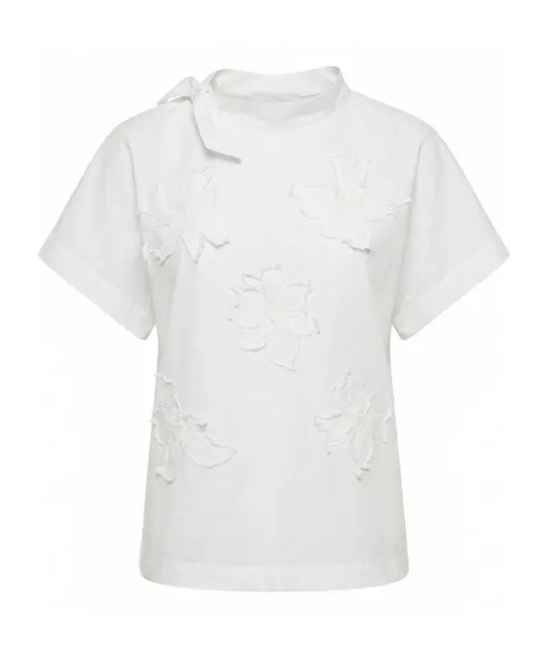 Peserico Short-sleeve Floral-appliqué T-shirt - White
