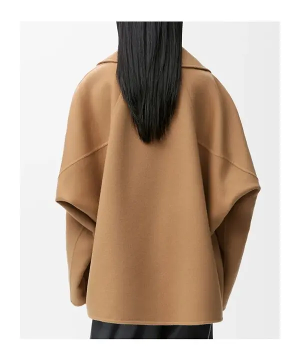 Loewe Wool Short Coat With Leather-wrapped Anagram Pebble Buttons - Camel-colored