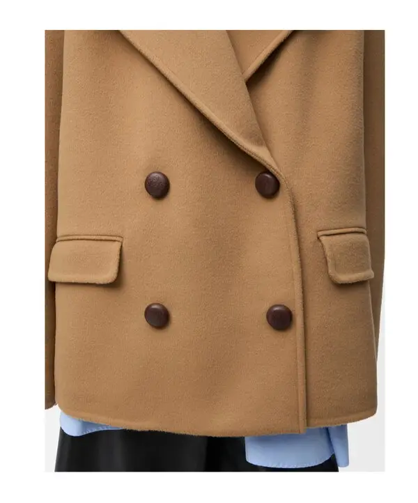 Loewe Wool Short Coat With Leather-wrapped Anagram Pebble Buttons - Camel-colored