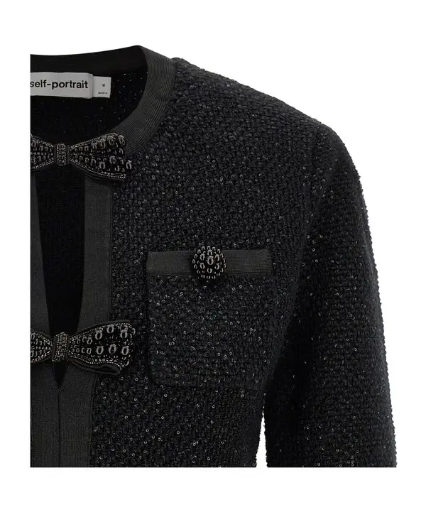 SELF-PORTRAIT Sequin Embellished Bow Knit Mini Dress