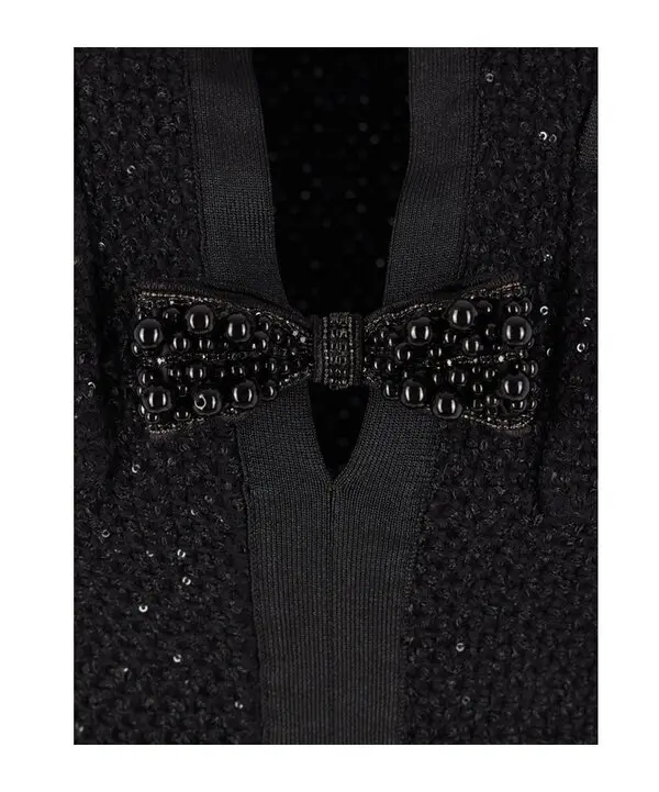 SELF-PORTRAIT Sequin Embellished Bow Knit Mini Dress