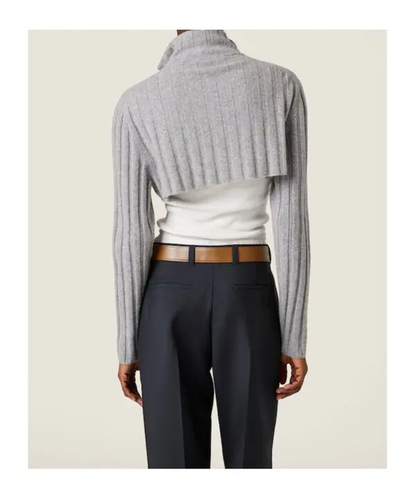 Miu Miu Cropped Wool And Cashmere Ribbed Zip-up Cardigan - Grey