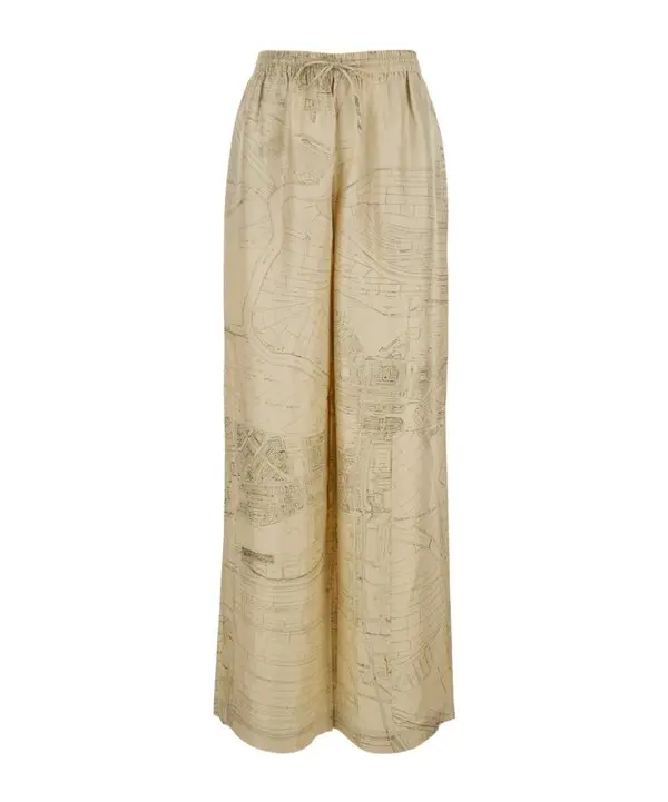 RÓHE Wide Leg Satin Trousers - Beige