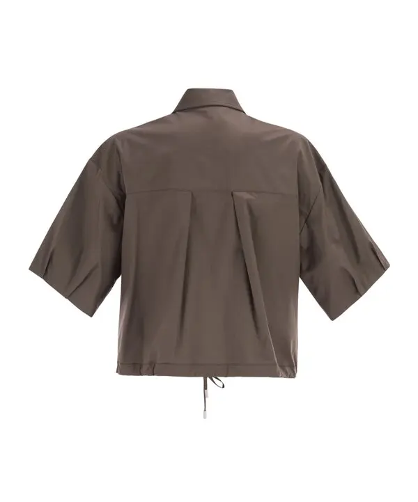 Peserico Cropped Stretch Sateen Shirt With Drawstring Hem - Brown