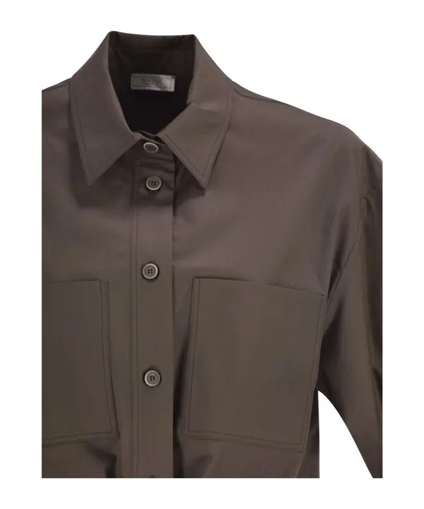Peserico Cropped Stretch Sateen Shirt With Drawstring Hem - Brown