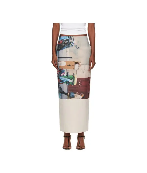 Issey Miyake Graphic-print Midi Skirt - Nude