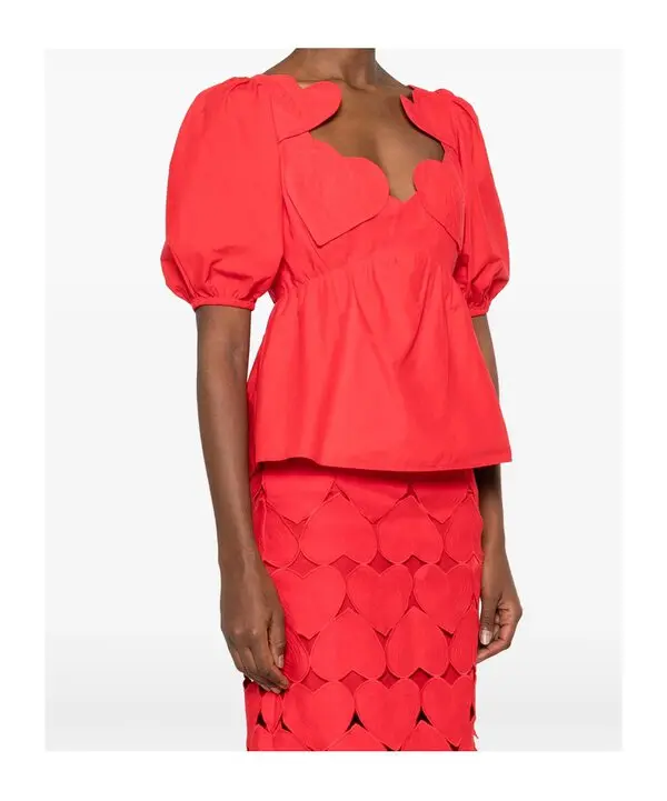 Farm Rio Short Sleeve Blouse With Heart Detail - Orange