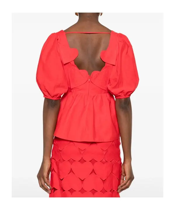 Farm Rio Short Sleeve Blouse With Heart Detail - Orange