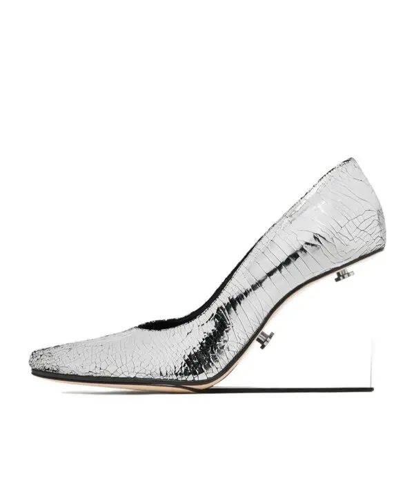 MAISON MARGIELA Tabi Plexi Wedge Heeled Pumps In Broken Mirror Leather