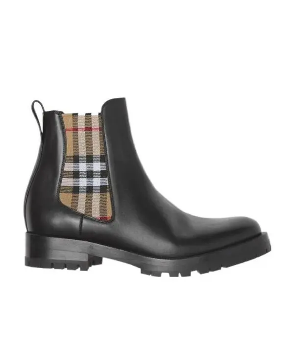 Burberry Checked Chelsea Boots - Black