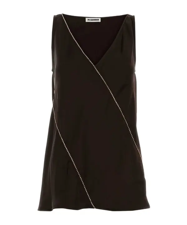 JIL SANDER Sleeveless V-neck Embellished Top - Chocolate