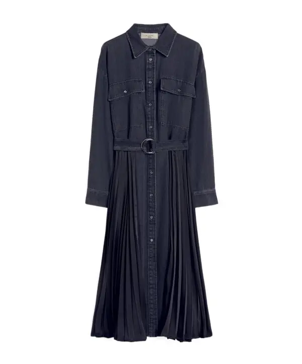 Max Mara Citrato Long-sleeved Shirt Dress With Pleated Skirt - Black