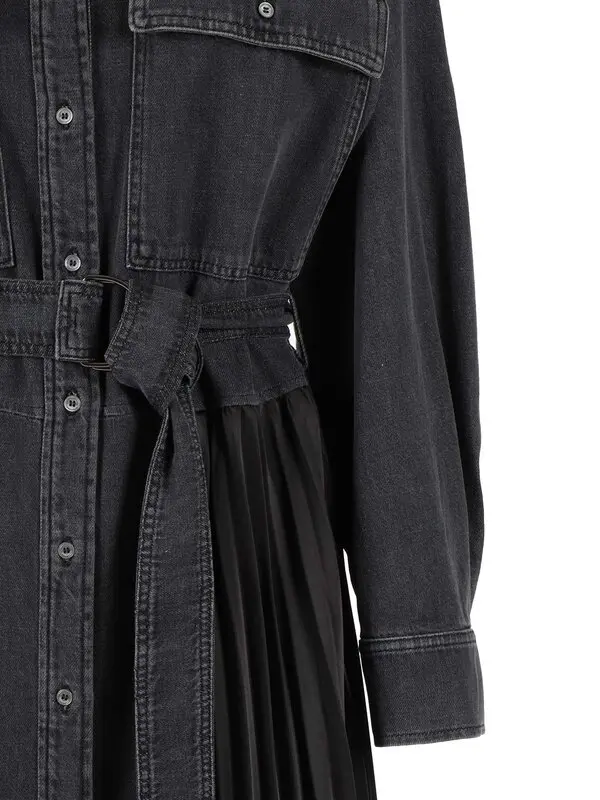 Max Mara Citrato Long-sleeved Shirt Dress With Pleated Skirt
