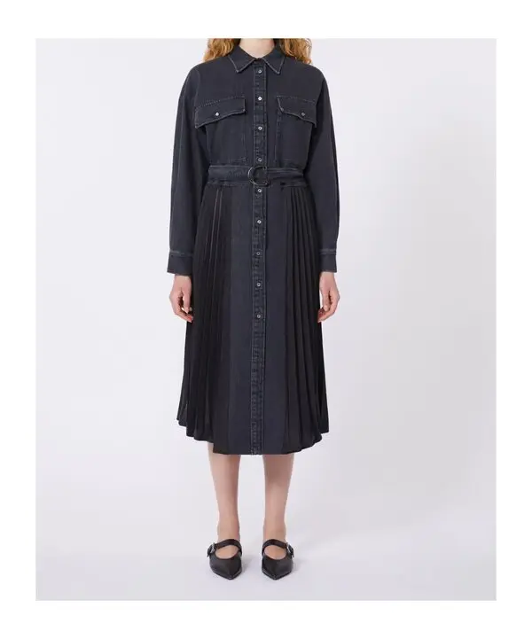 Max Mara Citrato Long-sleeved Shirt Dress With Pleated Skirt