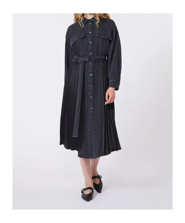 Max Mara Citrato Long-sleeved Shirt Dress With Pleated Skirt