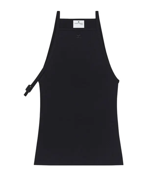 COURREGES Courrèges Buckle Ribbed Halter Top - Black