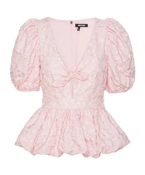 ROTATE BY BIRGER CHRISTENSEN Puff-sleeve Jacquard Top - Pink