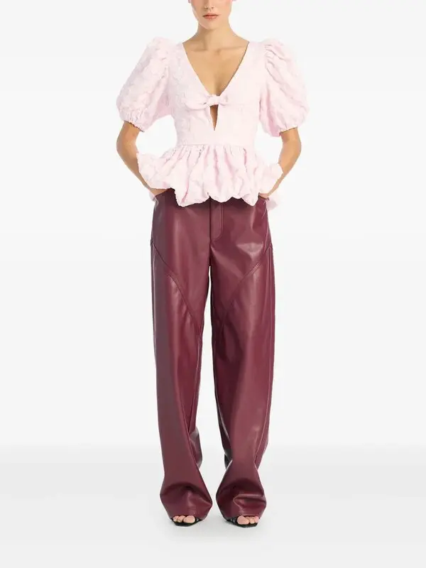 ROTATE BY BIRGER CHRISTENSEN Puff-sleeve Jacquard Top - Pink