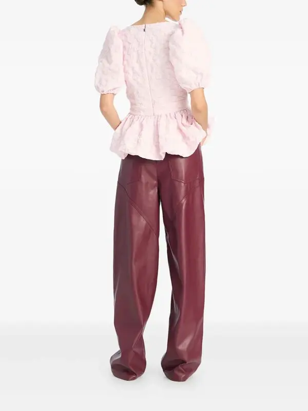 ROTATE BY BIRGER CHRISTENSEN Puff-sleeve Jacquard Top - Pink