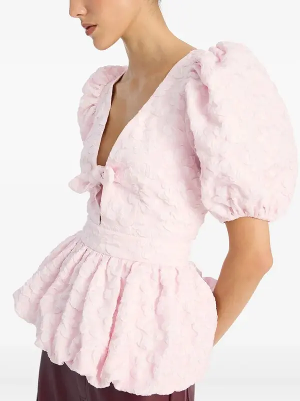 ROTATE BY BIRGER CHRISTENSEN Puff-sleeve Jacquard Top - Pink