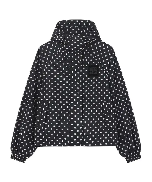 GANNI Polka Dot Hooded Zip-up Jacket - Black