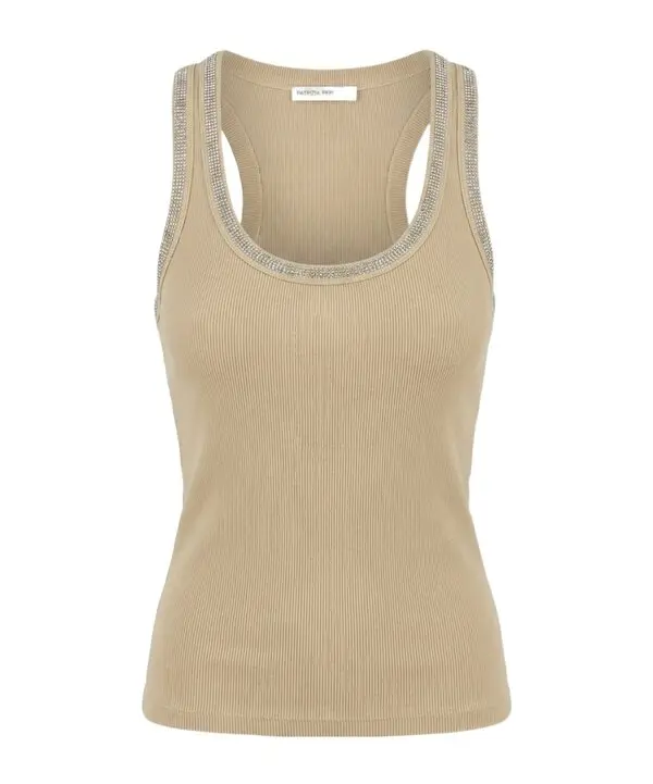 Patrizia Pepe Rhinestone Trim Ribbed Tank Top