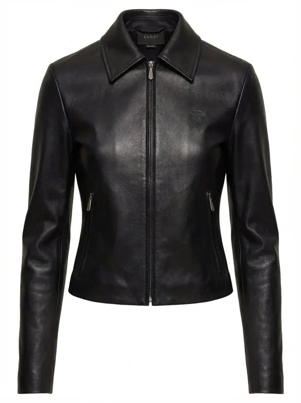 Gucci Washed Stretch Nappa Leather Zip-up Jacket - Black