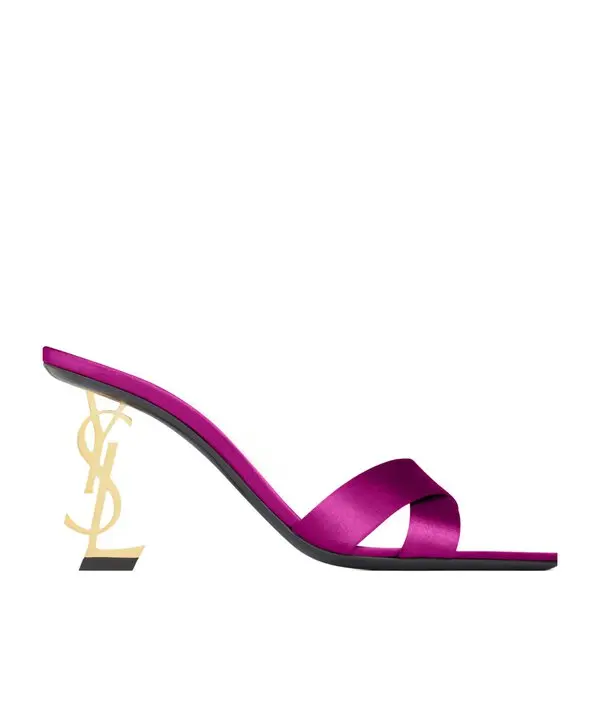 Saint Laurent Opyum Open Toe Mules With Cassandre Heel - Purple